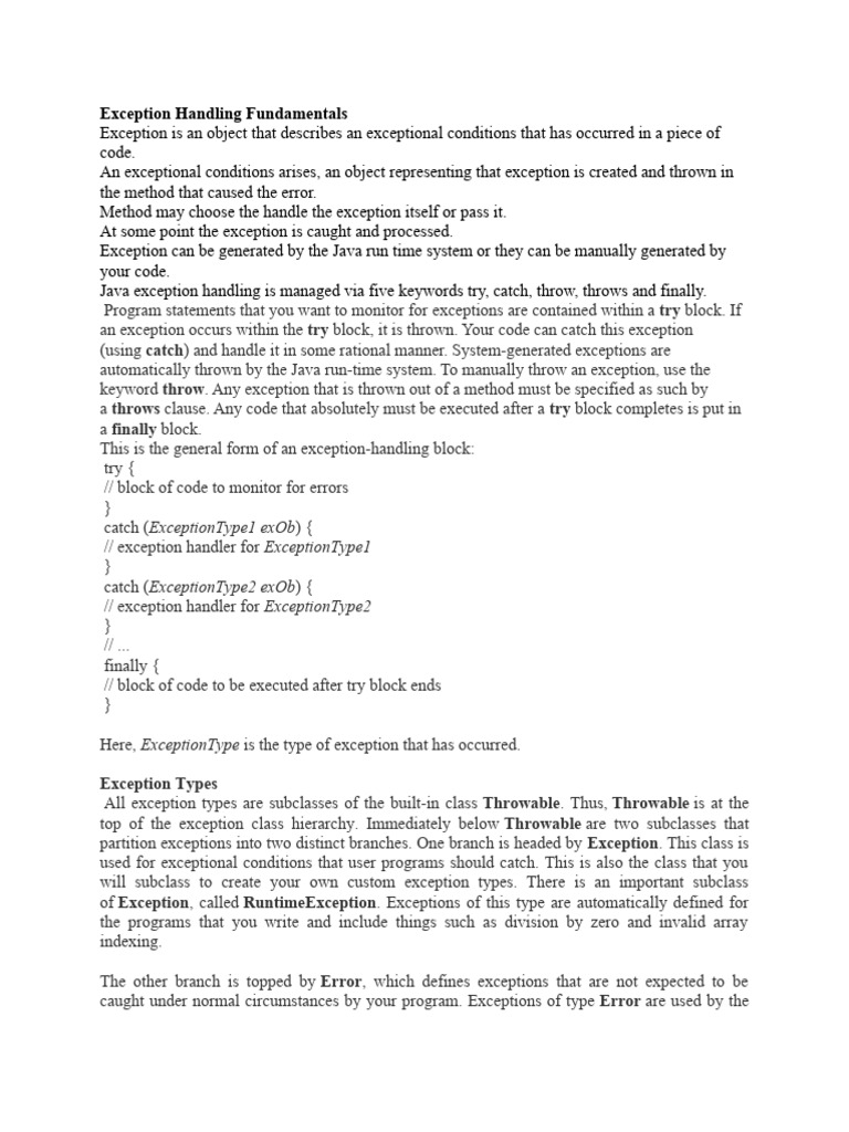 Exception Handling Fundamentals Download Free Pdf Class Computer Programming Computer