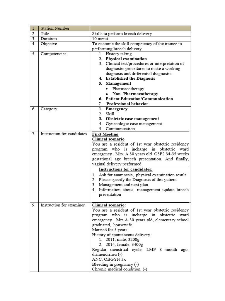 OSCE Sp1 Feto Breech Presentation | PDF | Childbirth | Pregnancy