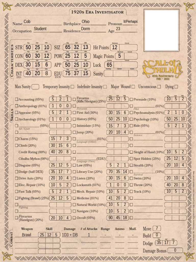 CoC Stat Sheet | PDF
