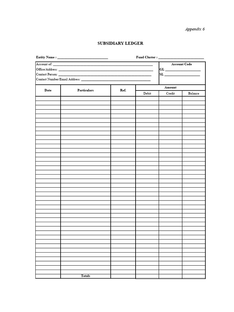 Appendix 6: Subsidiary Ledger Form | PDF