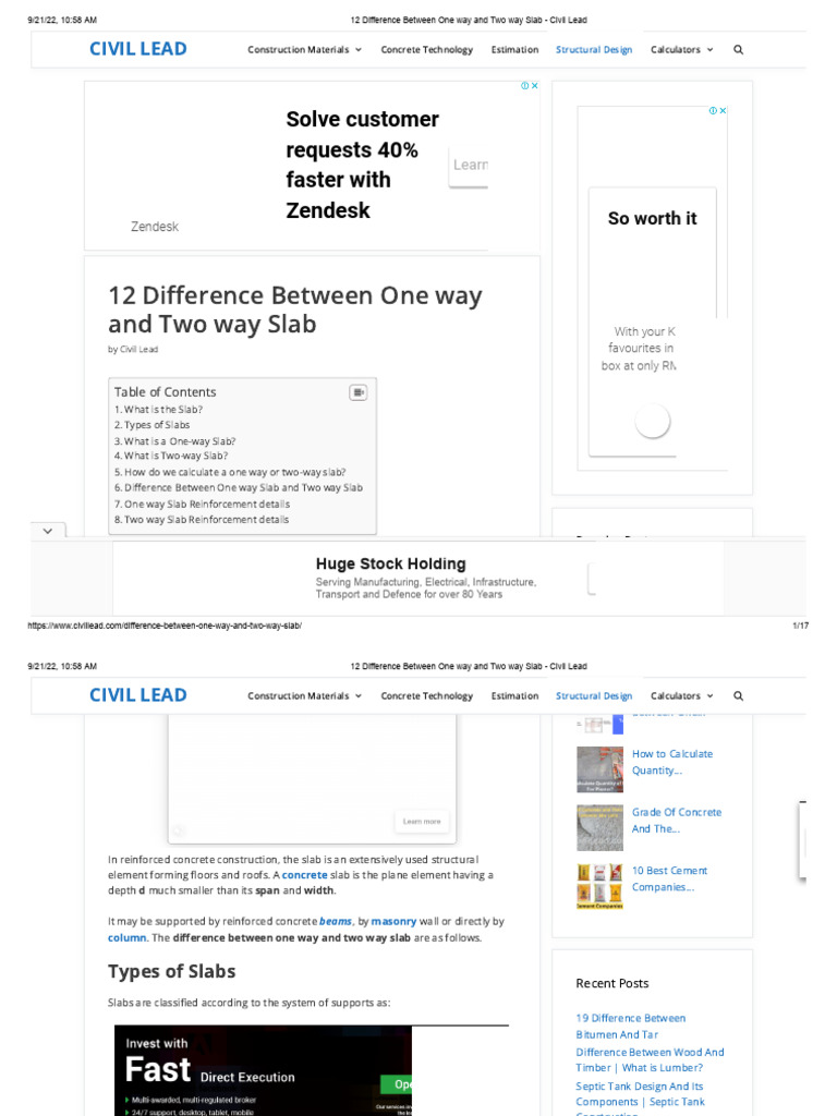 12 Difference Between One Way and Two Way Slab - Civil Lead | PDF