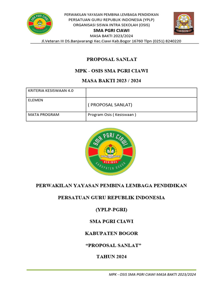 Proposal Sanlat 2024 | PDF | Karier & Perkembangan
