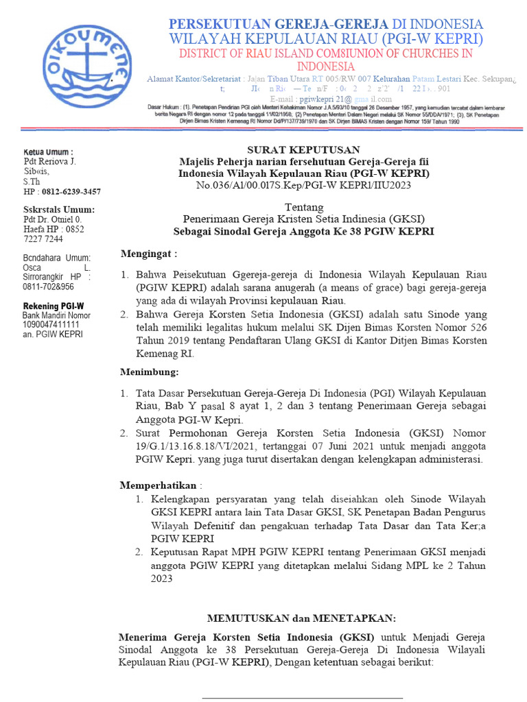 SK GKSI PGI Batam | PDF