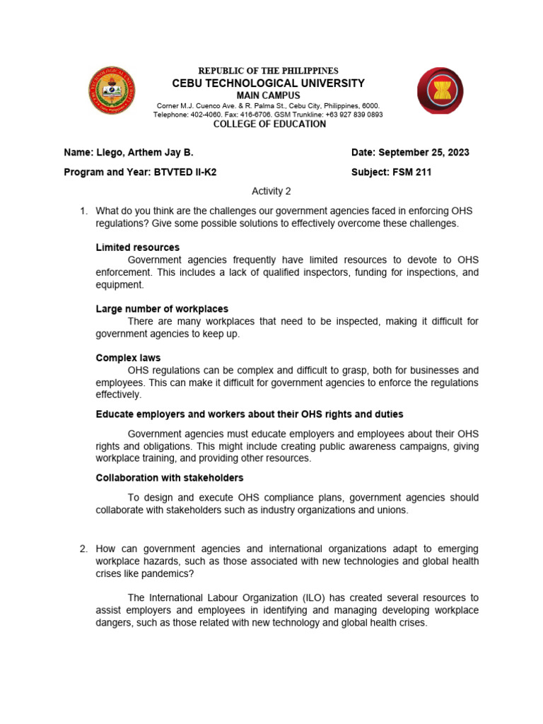 OHS Enforcement Challenges & Solutions | PDF | Occupational Safety And ...