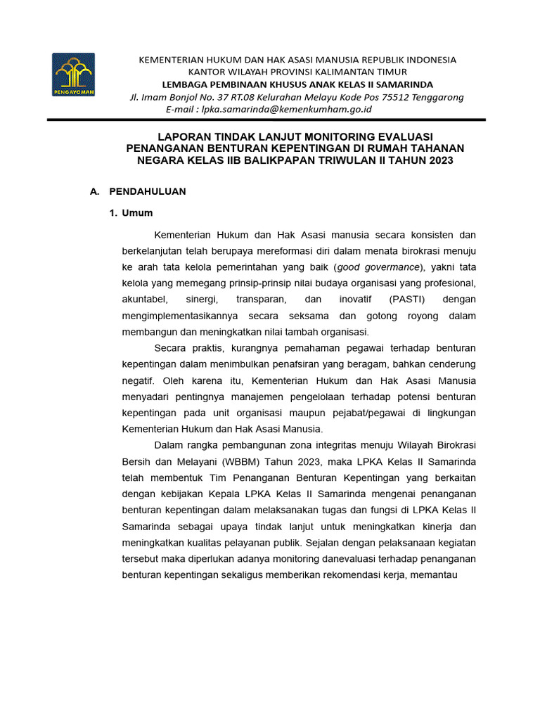 Laporan Monev Benturan Kepentingan | PDF