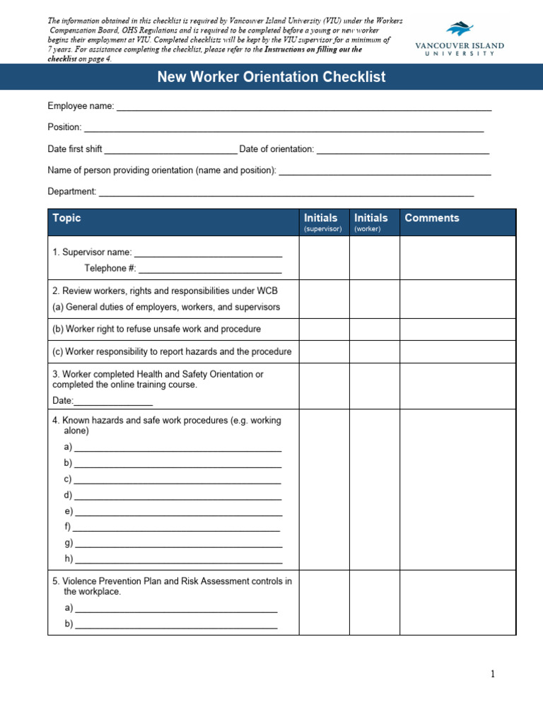 Viu Hss Orientation Checklist Update 2022 | PDF | Occupational Safety ...