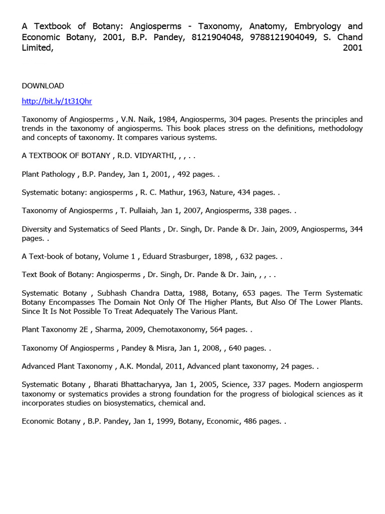 A Textbook of Botany Angiosperms Taxonomy Anatomy Embryology and ...