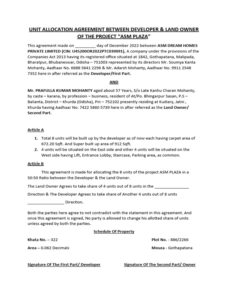 Unit Agreement Sheet | PDF