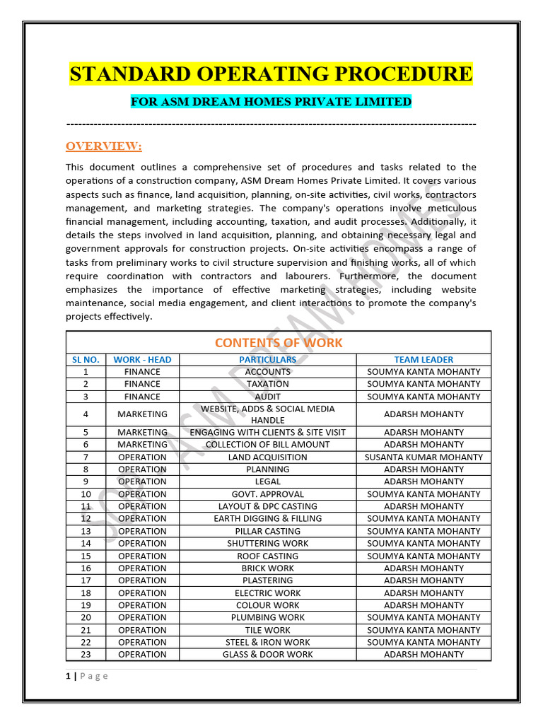 Standard Operating Procedures of Construction Company | PDF | Invoice ...