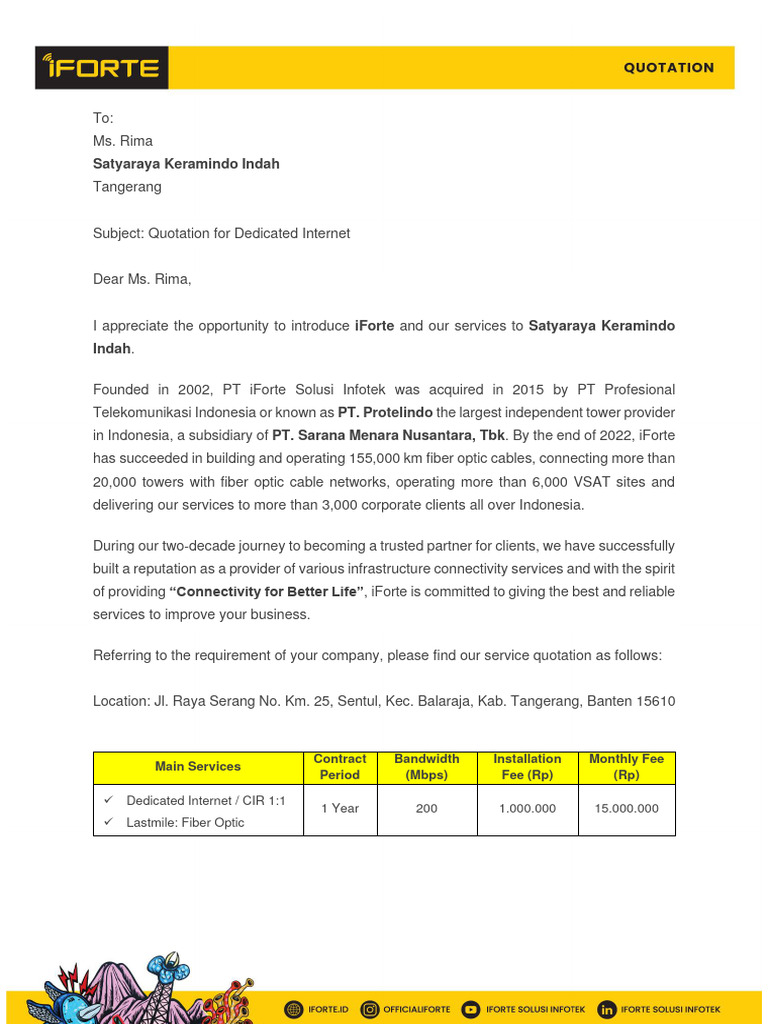 Iforte - Quotation of Dedicated Internet For Satyaraya Keramindo Indah ...