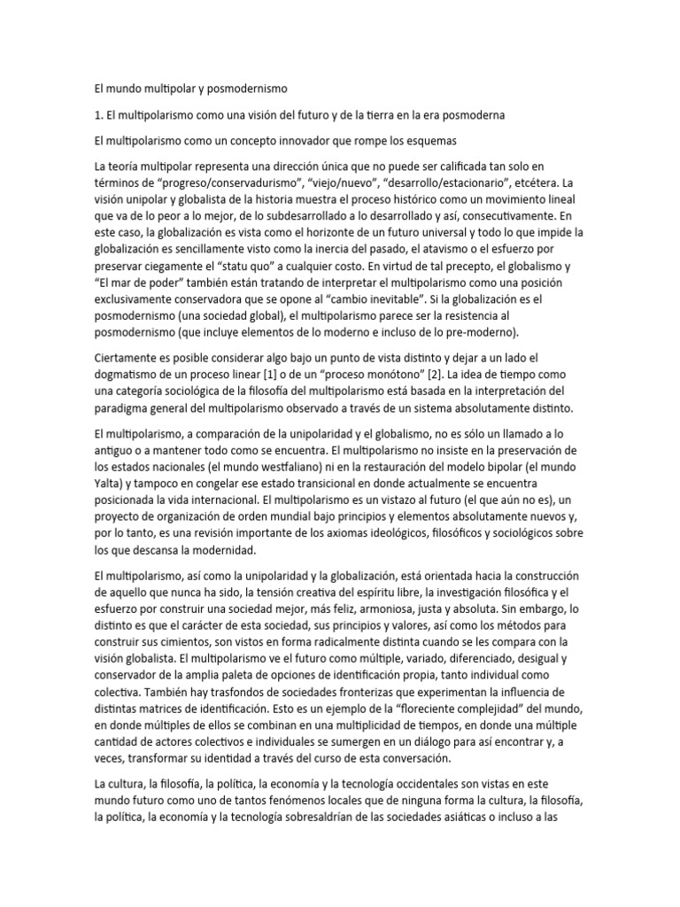 El Mundo Multipolar y Posmodernismo | PDF | Sociedad | Globalización