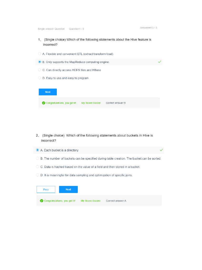 Quiz Hive-Distributed Data Warehouse | PDF