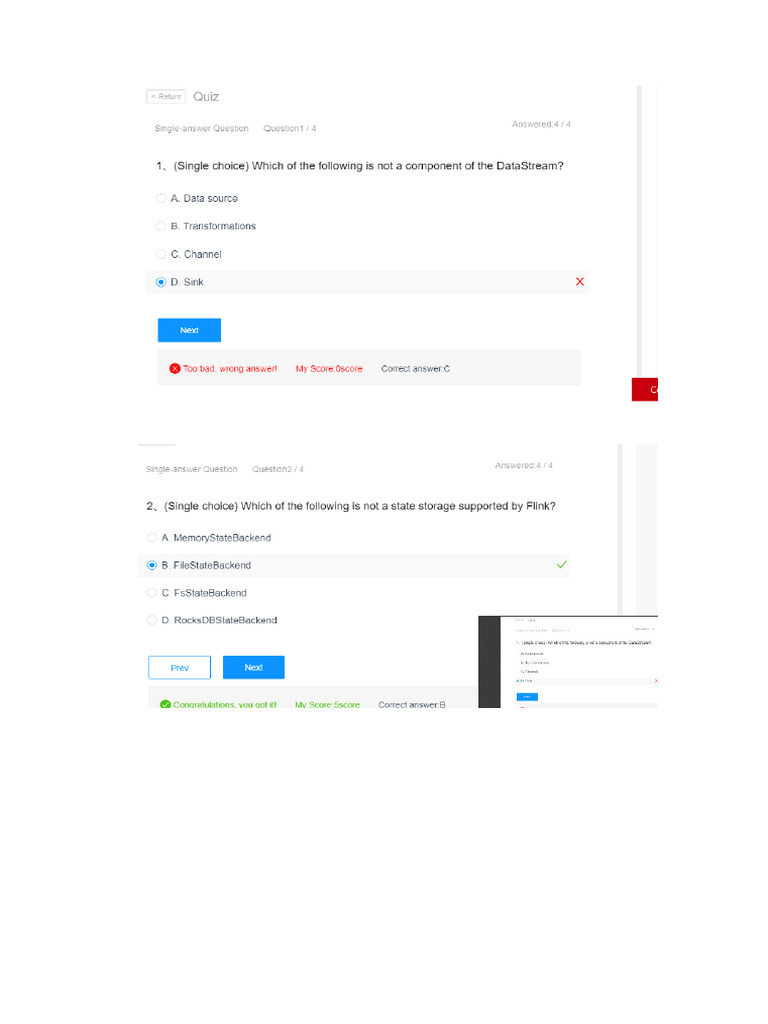 Quiz Flink Stream and Batch Processing in a Single Engine | PDF