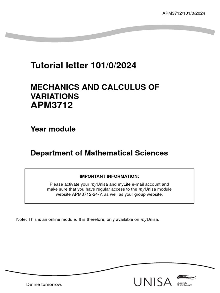 Tutorial Letter 101/0/2024: Mechanics and Calculus of Variations | PDF ...