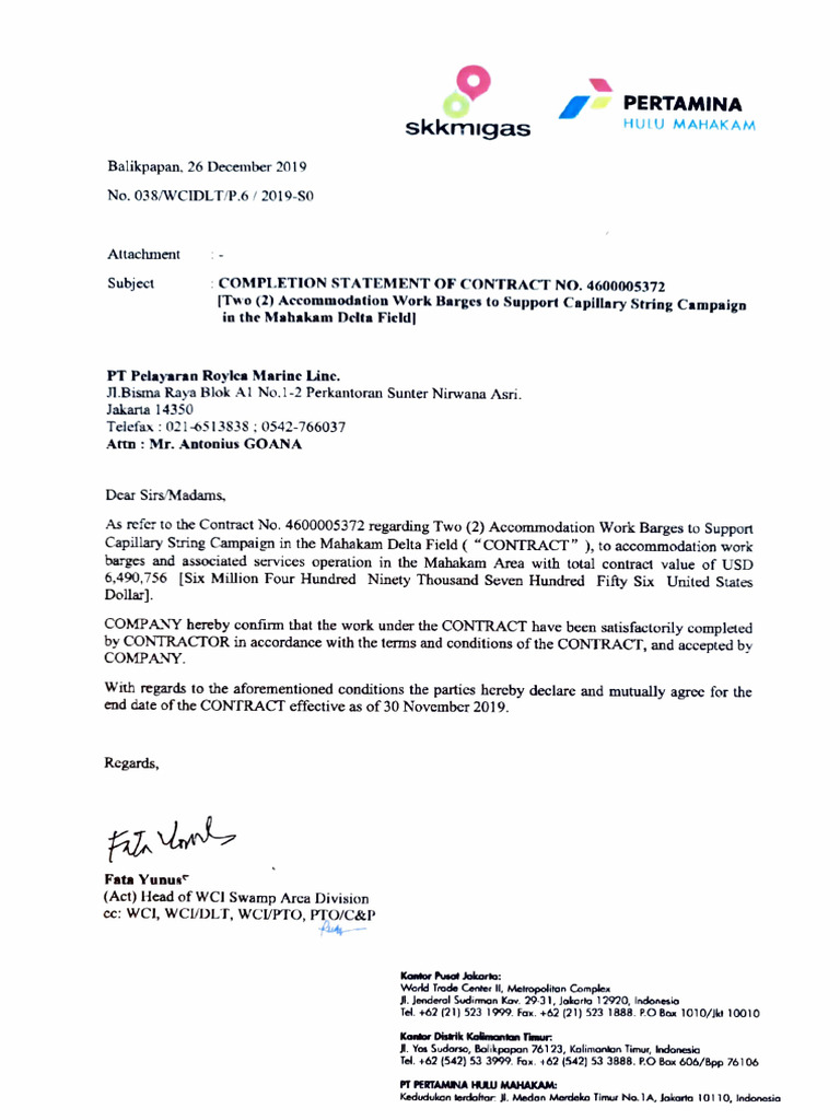 Completion Statement of Contract | PDF