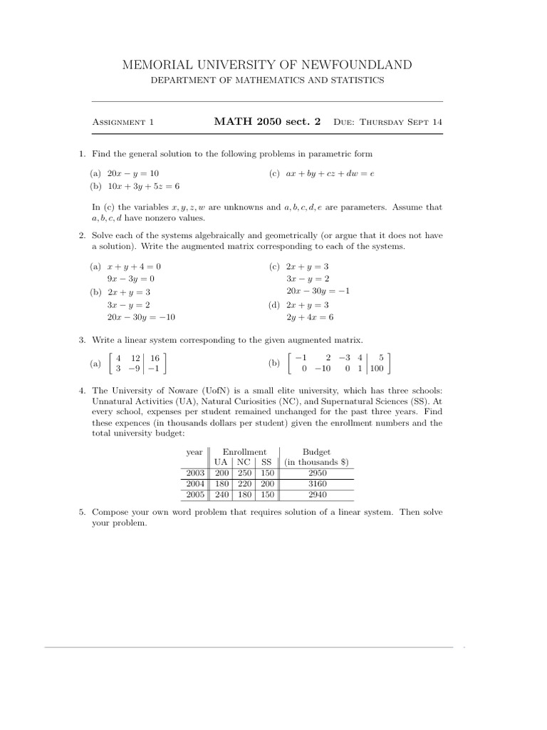 Memorial Universicty of Newfoundland Linear Algebra I Lecture Notes 1 ... Memorial Universicty of Newfoundland Linear Algebra I Lecture Notes 1 ...