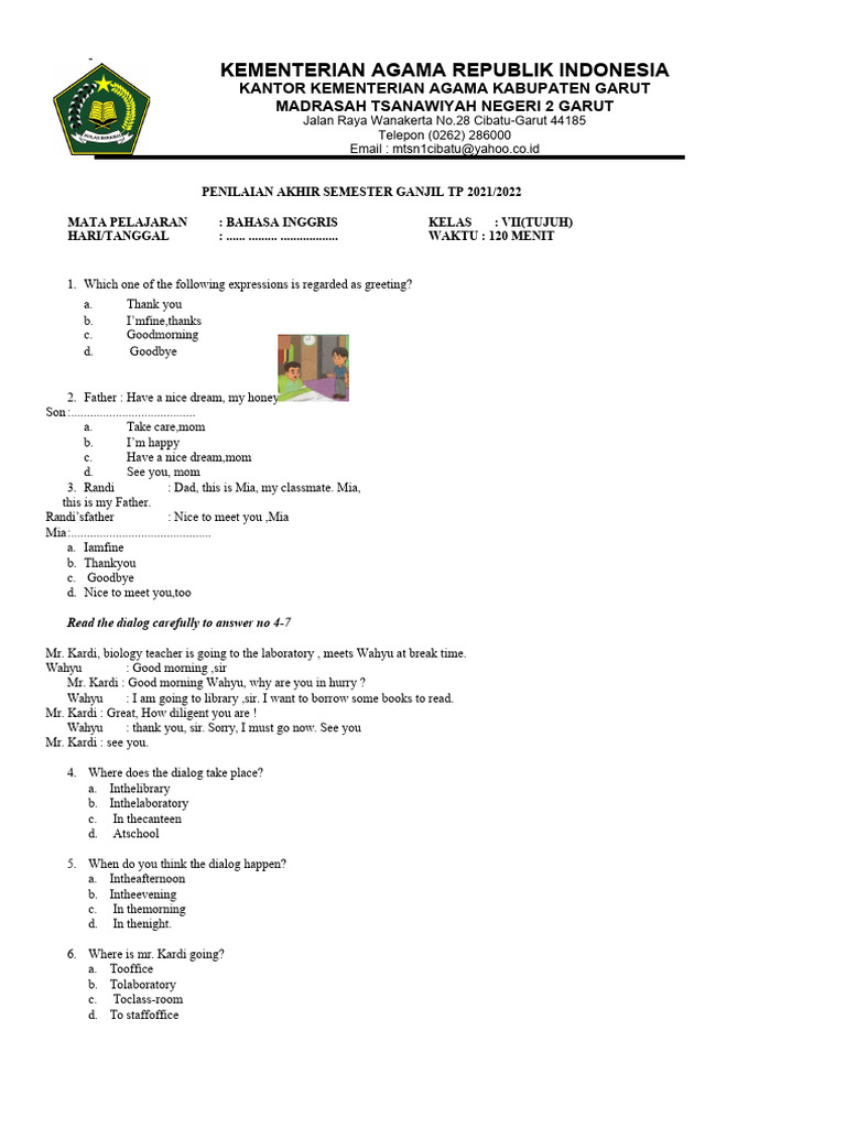 revisi soal PAS 4 BARIS | PDF