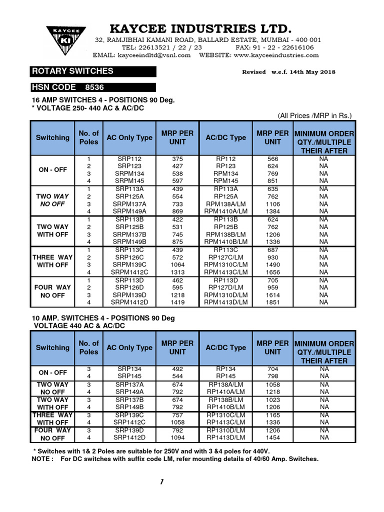 Rotary Switch | PDF | Switch | Alternating Current