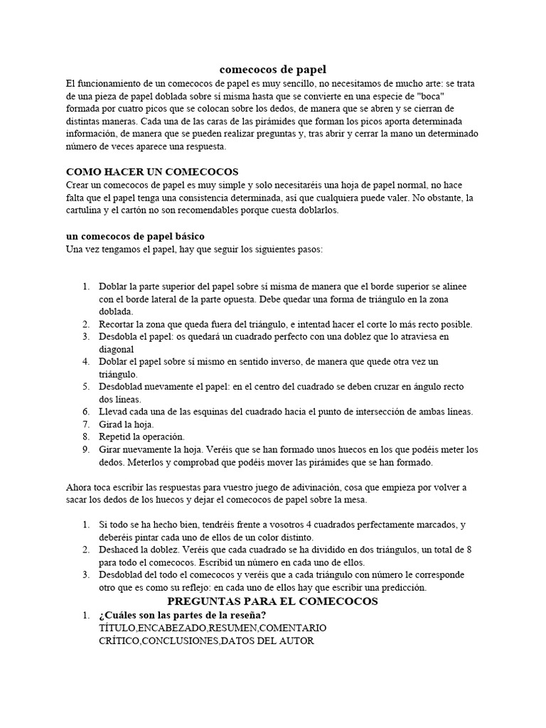 Cómo Hacer un Comecocos de Papel | PDF | Papel | Triángulo
