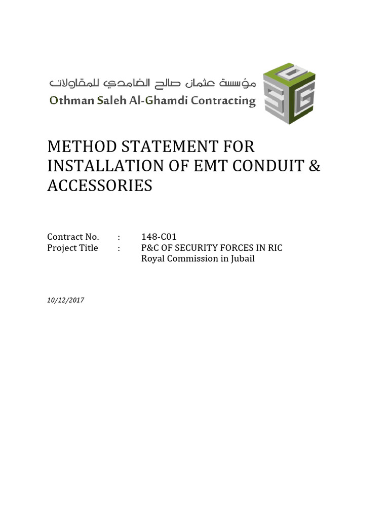 Method Statement For Installation of Emt Conduit-Old | PDF | Pipe (Fluid Conveyance) | Waste