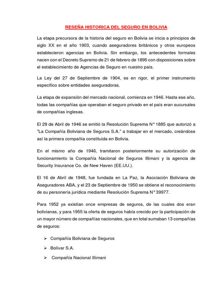 Historia del Seguro en Bolivia | PDF | Seguro | Reaseguro