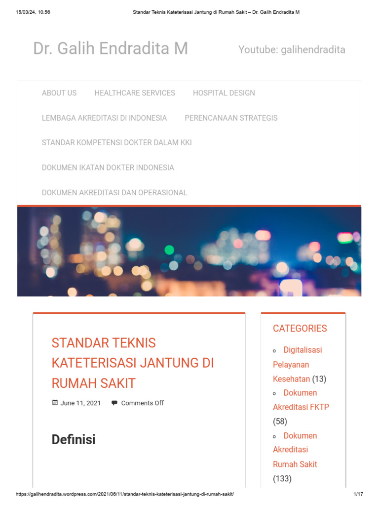 Standar Teknis Kateterisasi Jantung Di Rumah Sakit - Dr. Galih Endradita M | PDF