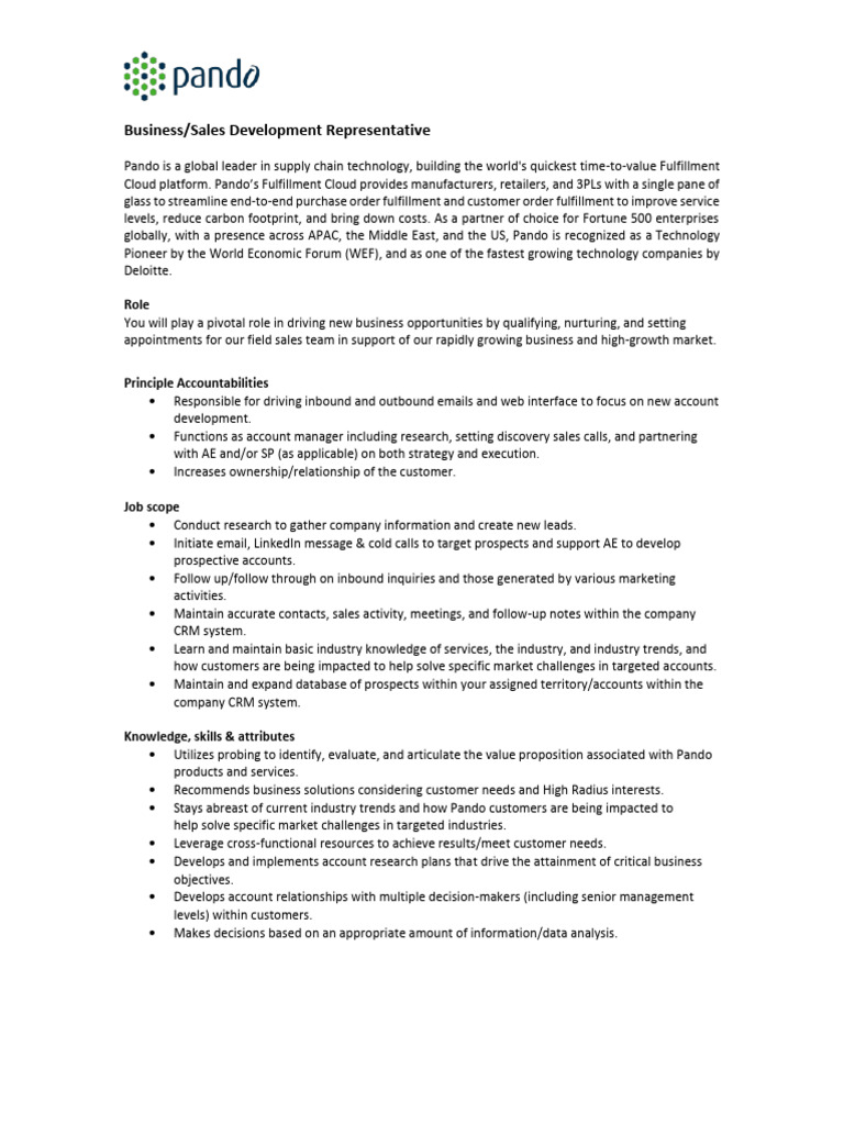 Sales Development Role at Pando | PDF