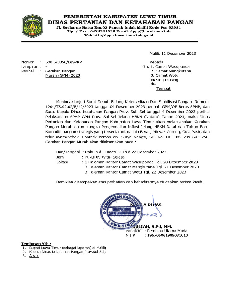 Gerakan Pangan Murah Luwu Timur 2023 | PDF