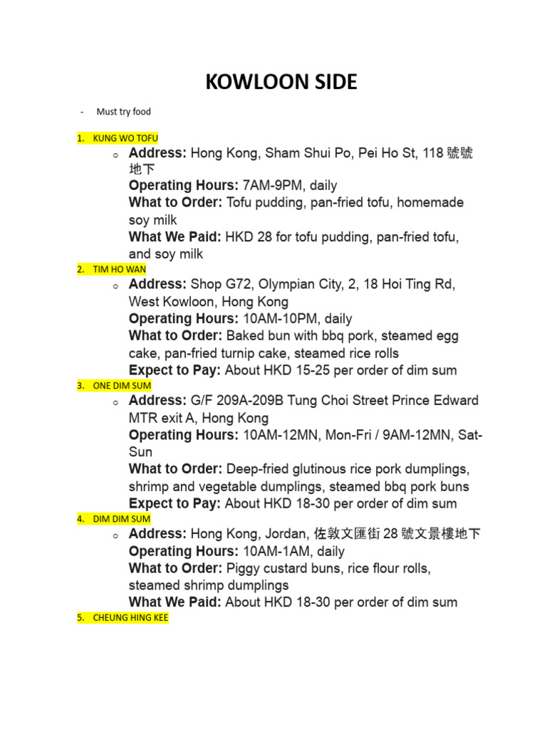 HK - Food To Try | PDF | Cooking, Food & Wine | Science & Mathematics
