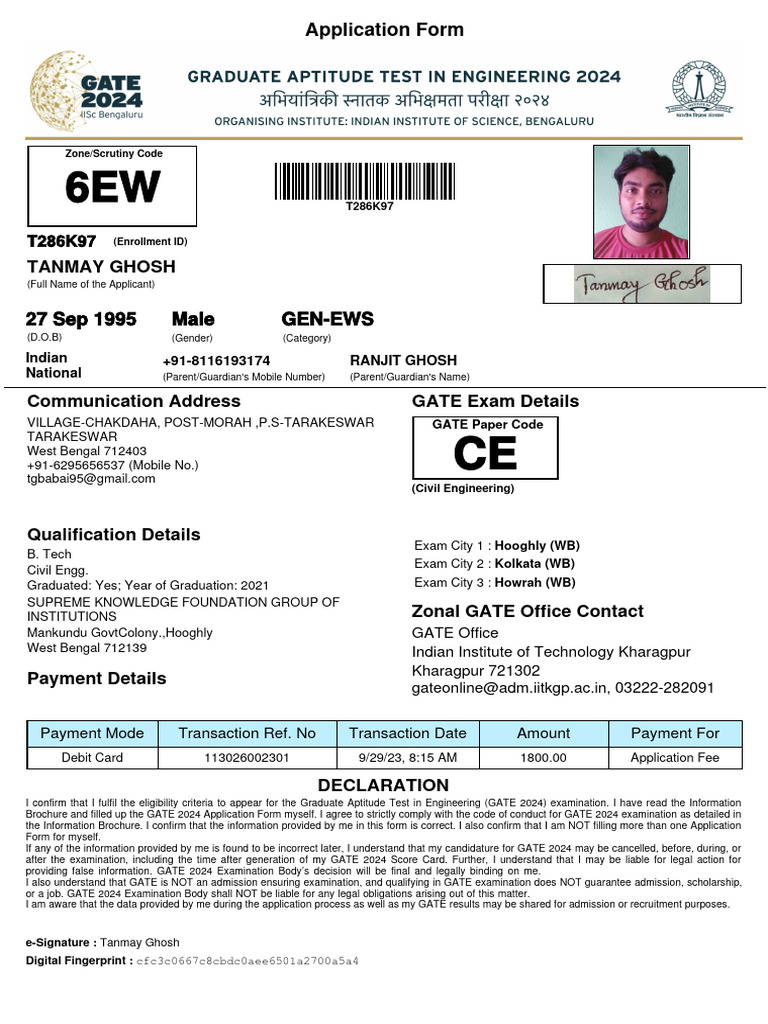 GATE 2024 Application Confirmation | PDF