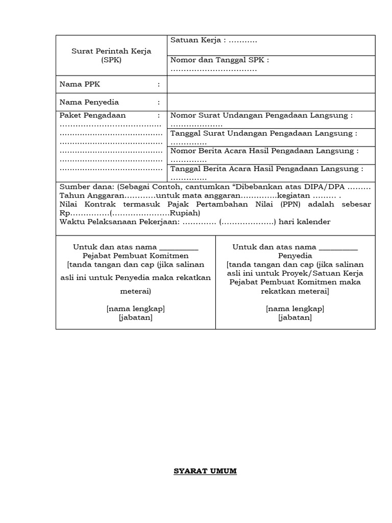 Surat Perintah Kerja (SPK) Pengadaan | PDF