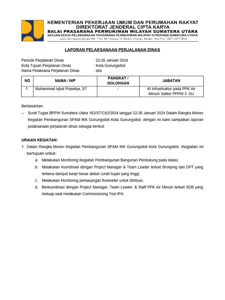 Monev SPAM IKK Gunungsitoli 2024 | PDF