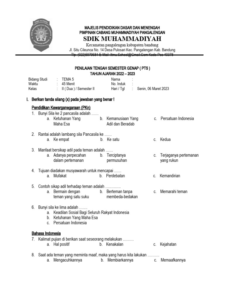 Soal Pts Tema 5 Kelas 2 | PDF