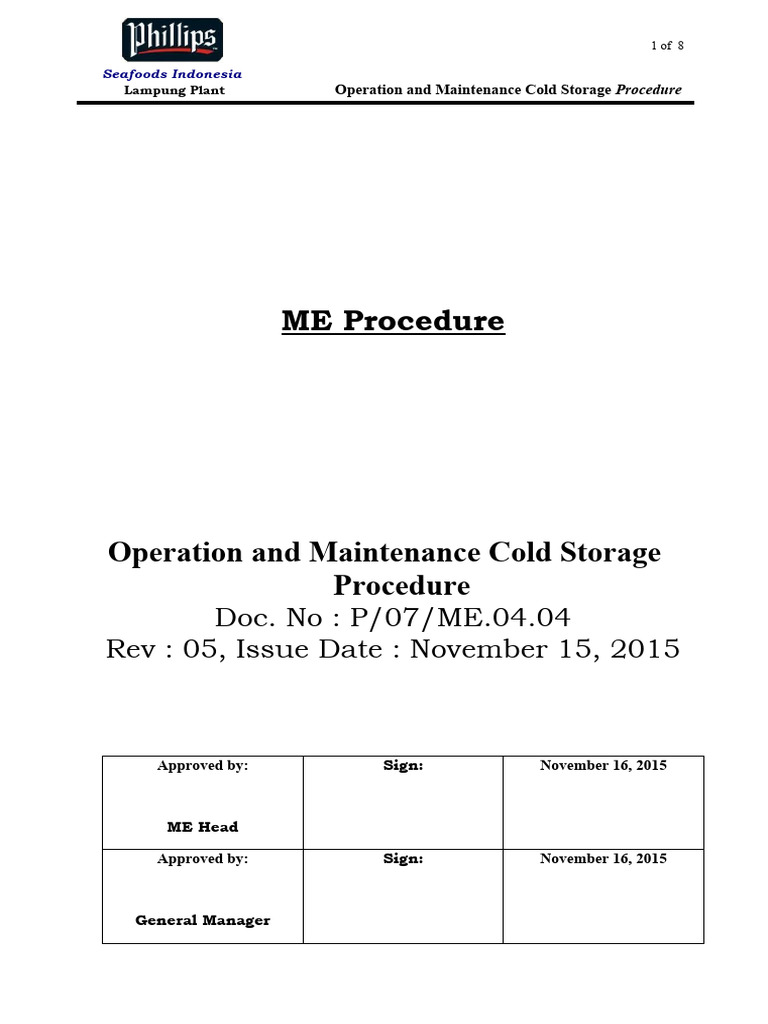 P.07.ME.04.04 Prosedure Perawatan Cold Storage | PDF