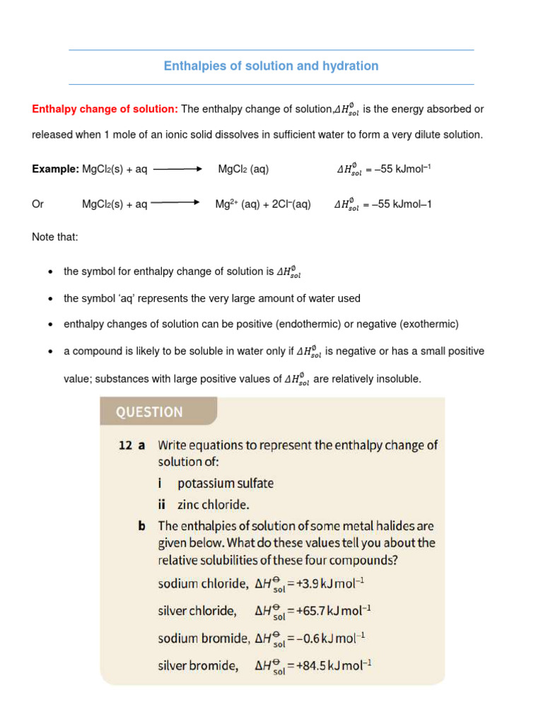 Enthalpies of Solution and Hydration | PDF | Solvation | Solubility Enthalpies of Solution and Hydration | PDF | Solvation | Solubility