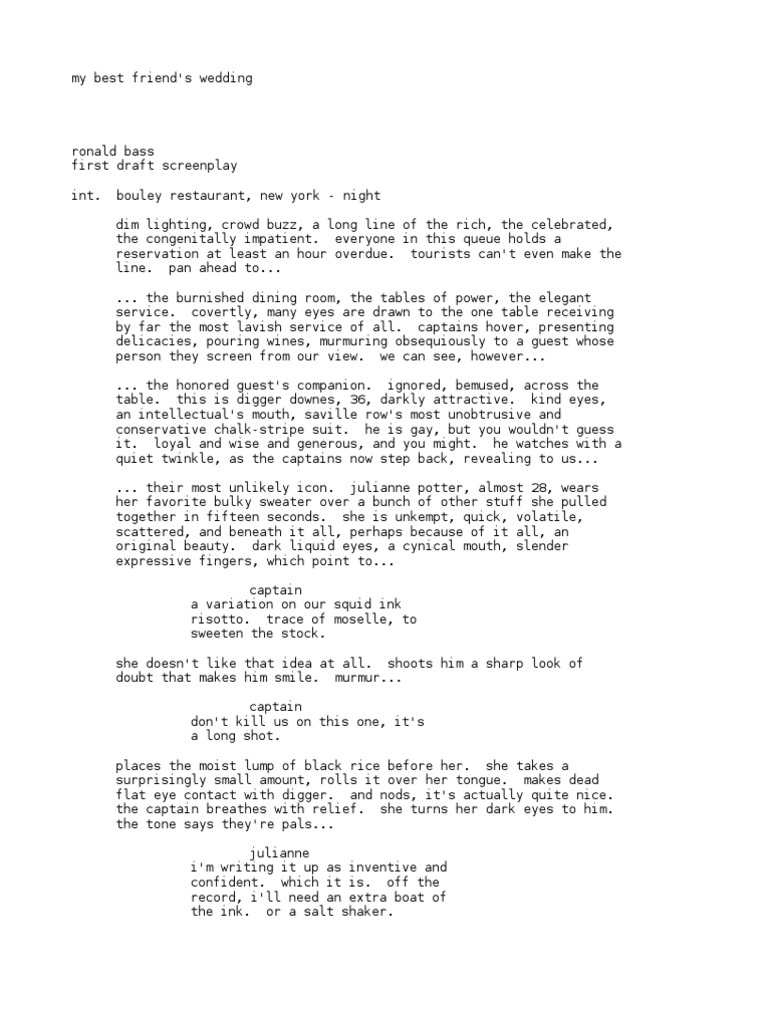 My Bestfriend's Wedding Script | Nature