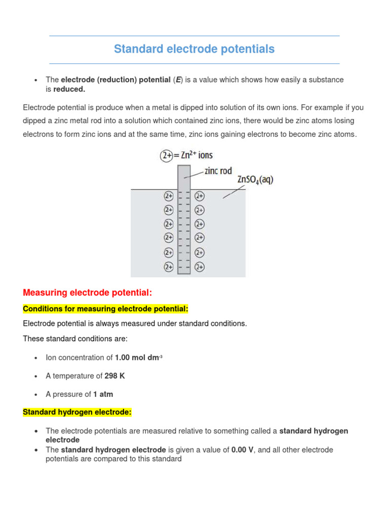 Standard electrode potentials | PDF
