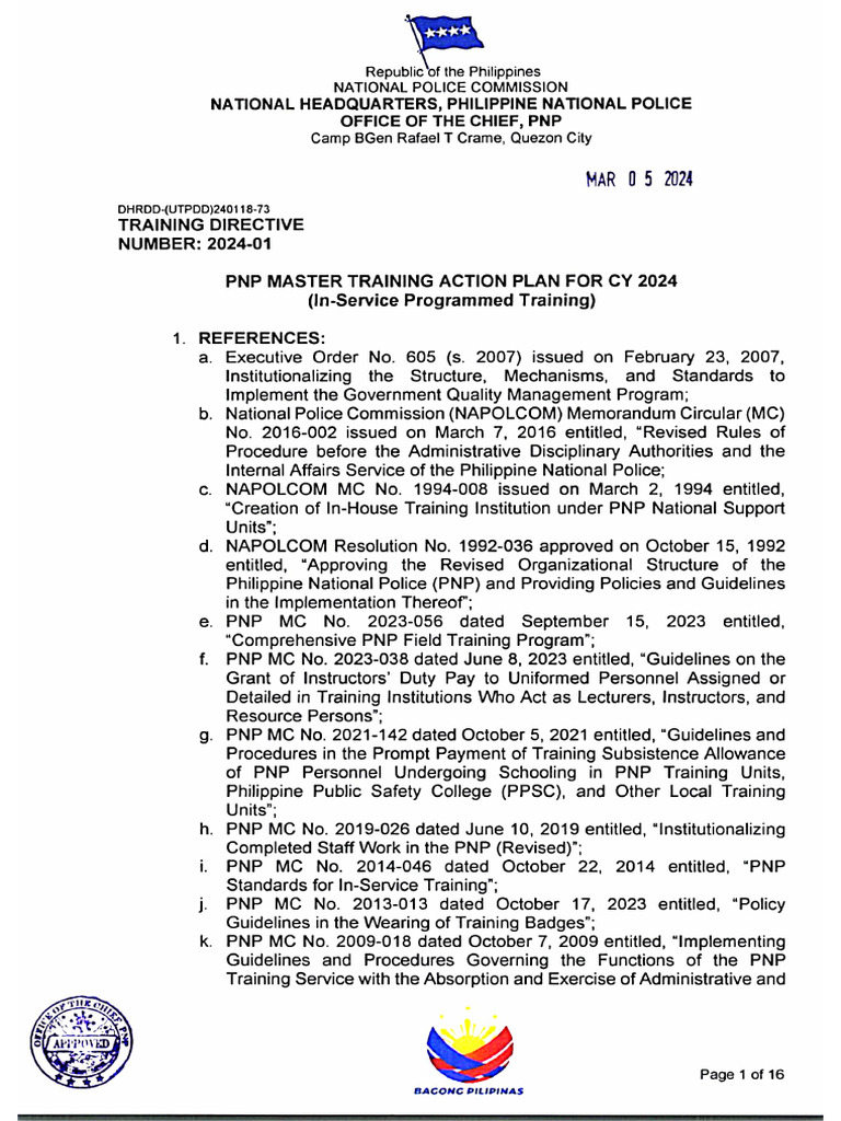 Training Directive No 2024 PNP Mtap Cy 2024 in Service Programmed ...