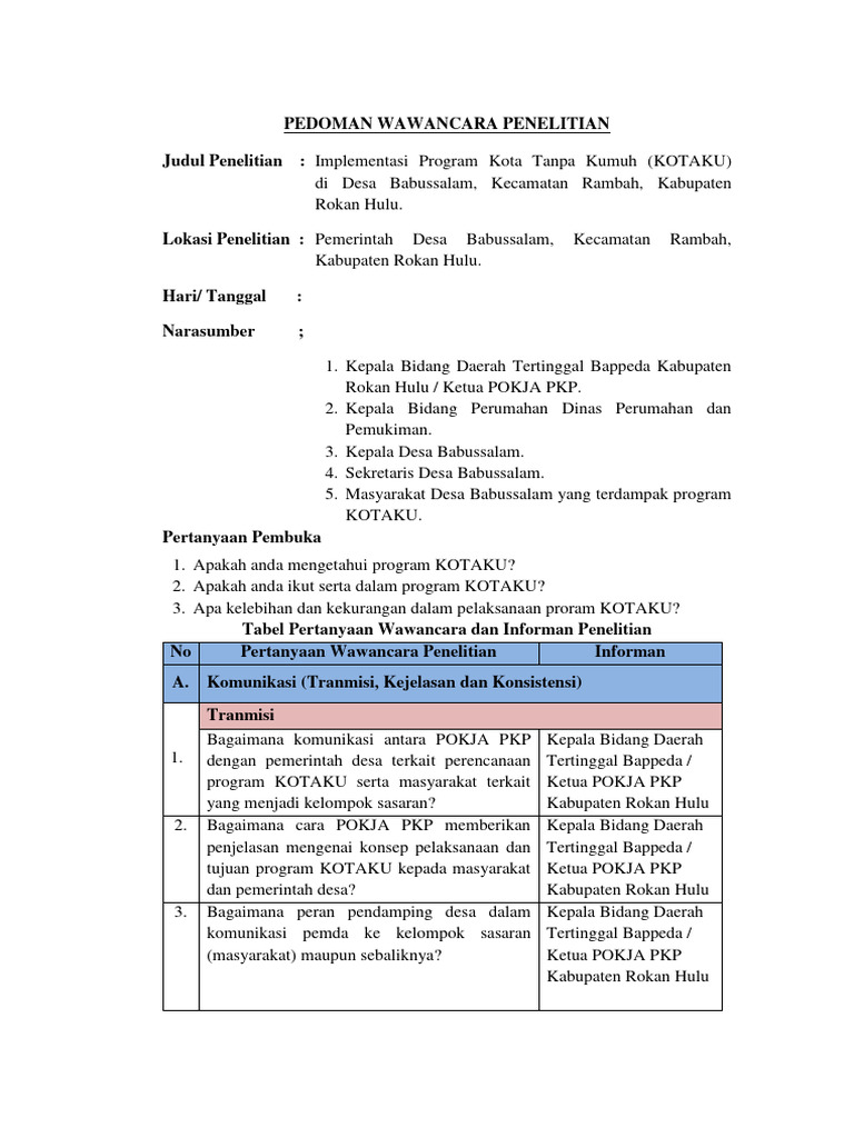 Pedoman Wawancara Penelitian 2 | PDF