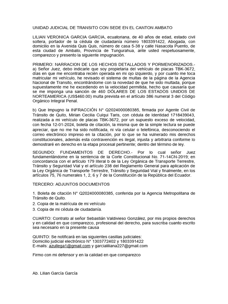 Impug Transito Lilian | PDF | Documento de identidad | Justicia