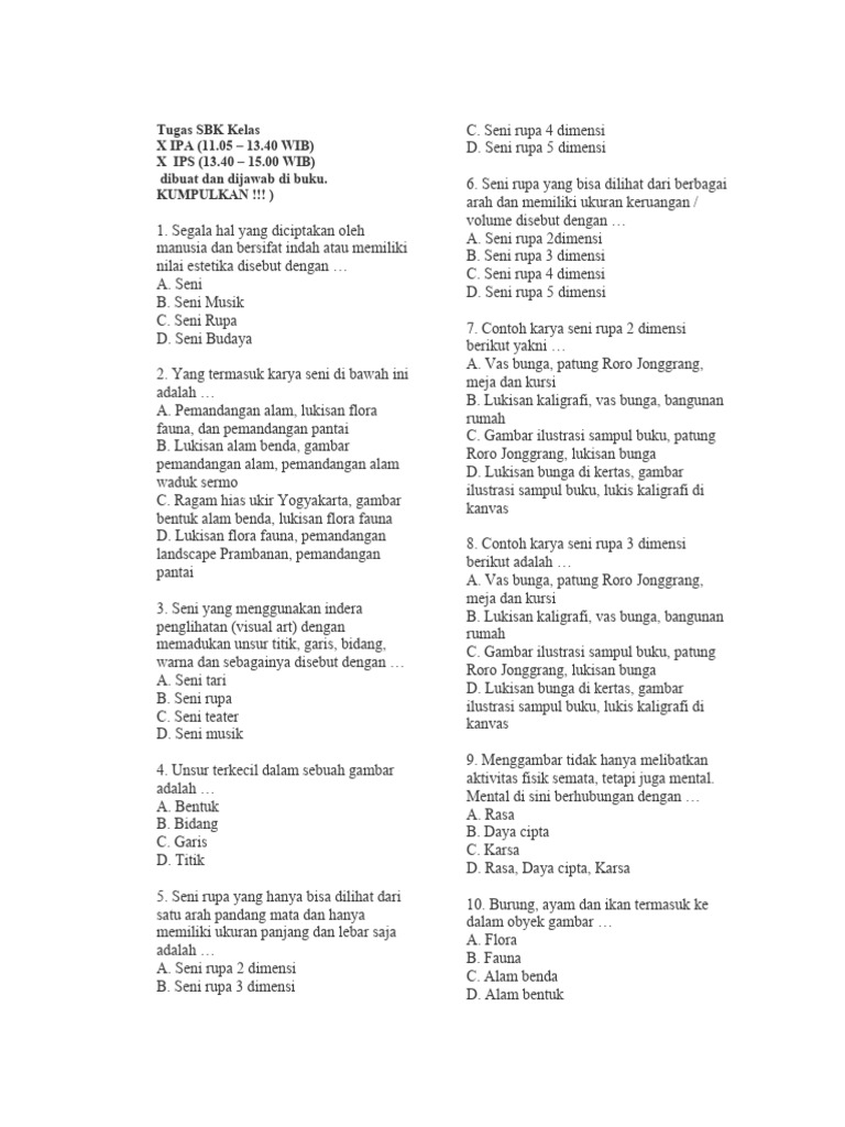 Tugas SBK Kelas 10 | PDF
