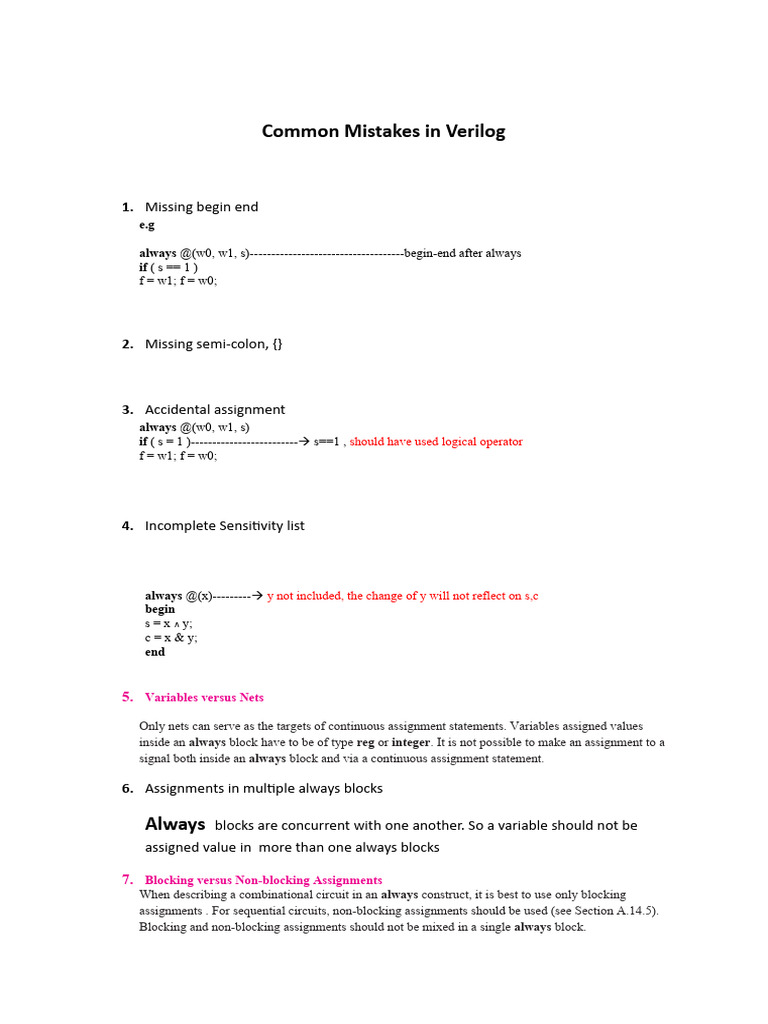 Common Mistakes in Verilog | PDF | Software Development | Computer ... Common Mistakes in Verilog | PDF | Software Development | Computer ...