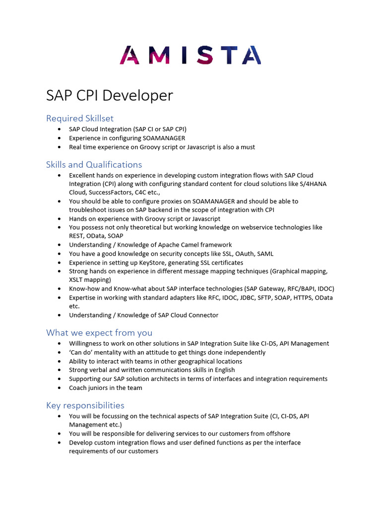 SAP CPI Developer Role Overview | PDF