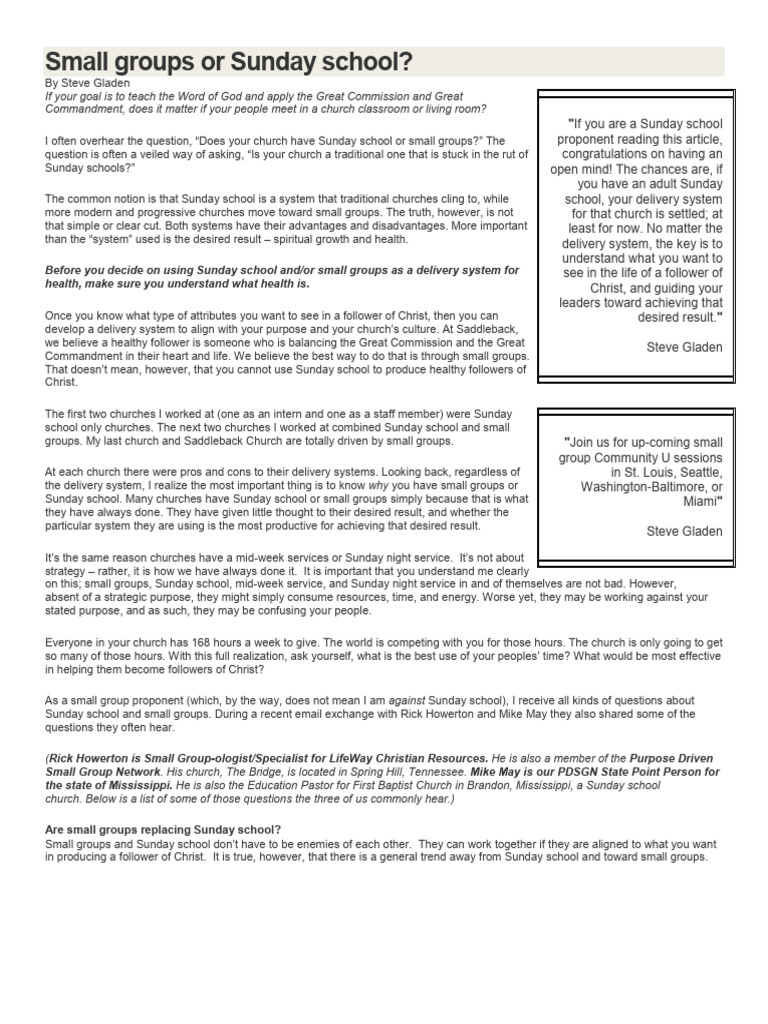 (Steve S Articles) - Small Groups or Sunday School | PDF | Child Care ...
