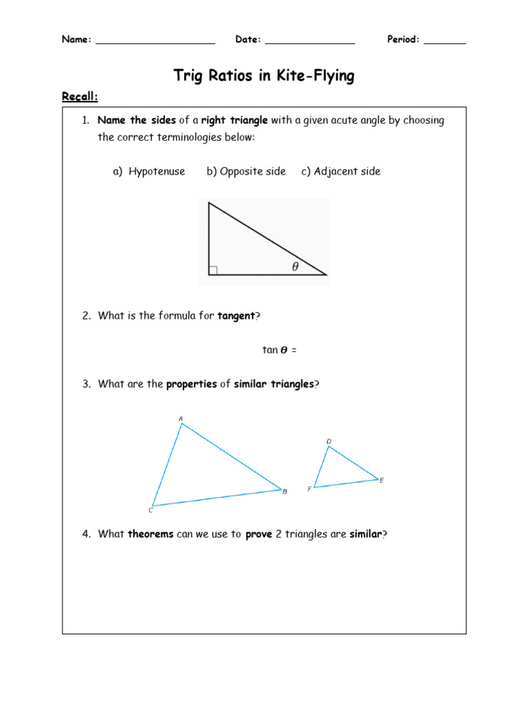 trig ratios worksheet | PDF | Geometry | Euclidean Geometry