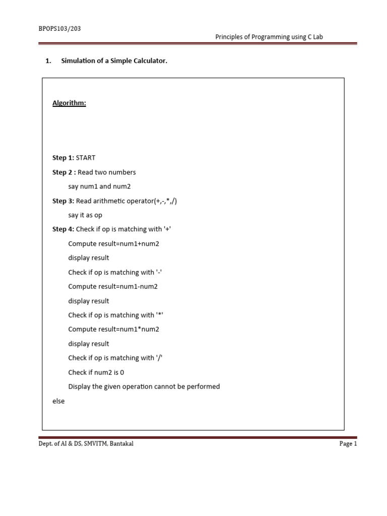 POP Using C - VTU Lab Program-1 | PDF | Computer Engineering | Algorithms