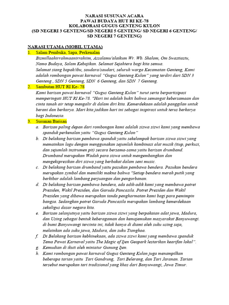 NARASI SUSUNAN ACARA KARNAVAL | PDF