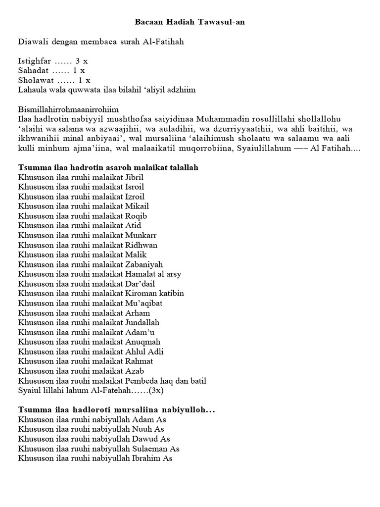 Bacaan Hadiah Tawasul-an | PDF | Quran | Islam
