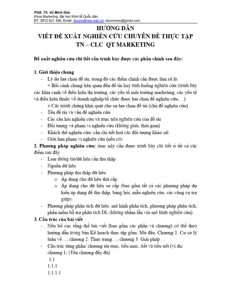 Hướng Dẫn Viết Đề Xuất NC - CĐTT - CLC QT Mar | PDF