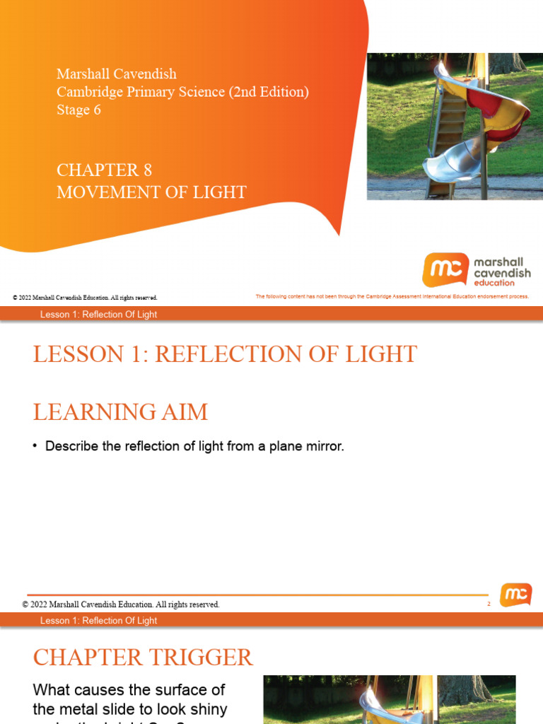 Power Point Science Lesson Grade 6 - Light | PDF | Reflection (Physics) | Light